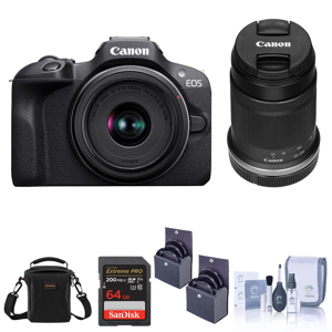 Canon EOS R100 Camera w/RF-S 18-45mm and 55-210mm Lens, Bundle w ...