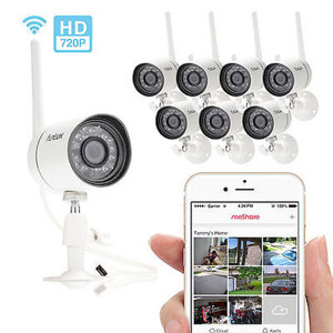 Funlux 720p Smart Security Camera System, 8 HD Wireless IP Cameras, White