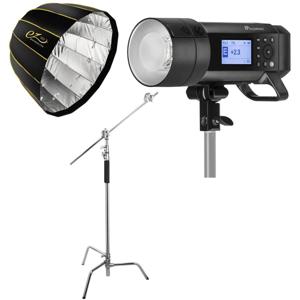 Flashpoint XPLOR 600 PRO TTL + Parabolic Quick Softbox (28") + C Stand ...