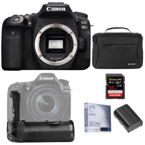 Canon EOS 90D DSLR Camera Body With Battery Grip Basic Accessory Kit