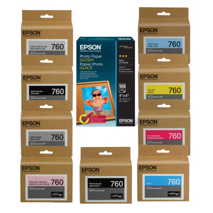 Epson T760 Ultrachrome HD Ink Cartridge Complete Set with Glossy Paper 4x6"