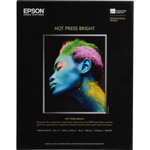 Epson Hot Press Bright Smooth Matte Cotton Fine Art Paper (8.5x11"), 25 ...