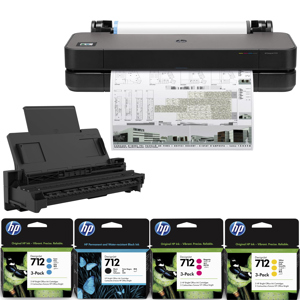 HP DesignJet T210 Large Format Printer, 24", Bundle w/Feeder, 10 Ink ...