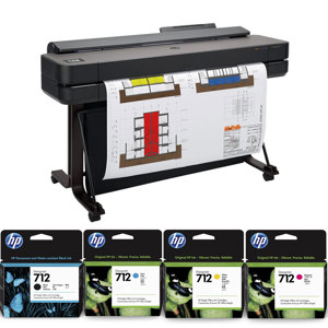 HP DesignJet T650 36" Inkjet Plotter Printer, Bundle with Color & Black ...