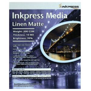 Inkpress Media Linen Matte InkJet Paper, 200 gsm, 10 mil, 13x19", 50 Sheets