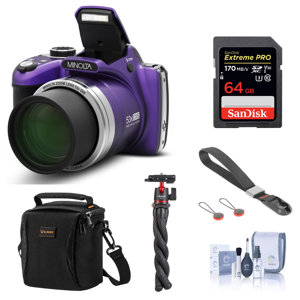Minolta MN53Z 16MP FHD Digital Camera, 53x Zoom, Purple with Essentials ...