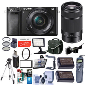 Sony Alpha A6000 Mirrorless w/ 16-50mm & 55-210mm OSS Lenses and Pro ...