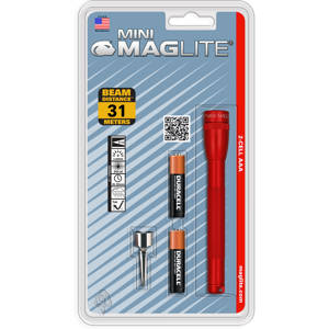 Maglite M3A036 Mini Maglite Flashlight with Batteries, Clip, Red