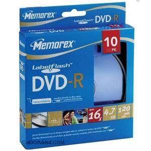 Memorex Labelflash DVD-R (4.7GB), 10 Pack Spindle Box - Adorama