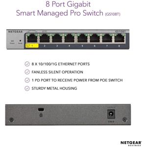 Netgear GS108Tv3 8-Port Gigabit Ethernet Smart Managed Pro Switch ...