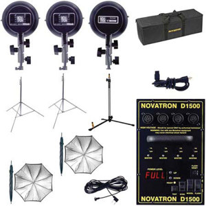 Novatron D1500 3-Head Pro Kit with 1500 w-s Pack 3 Heads, 3 Stands, 2 ...