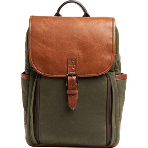 ONA The Monterey Leather/Waxed Canvas Backpack, Olive and Antique Cognac