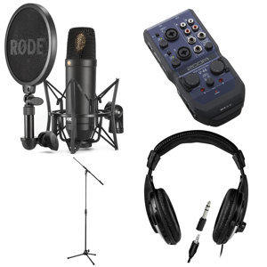 Rode NT1 Mic, Bundle w/Zoom U-44 Interface, Studio Headphones, Stand