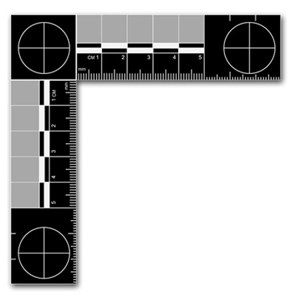 Sirchie 105x105 mm Metric Metal Forensic Scale, White on Black