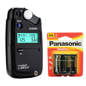 Sekonic L-308X-U Flashmate Digital Light Meter with 4x AA Batteries
