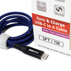 Tera Grand 3' USB 3.1 Generation 2 USB-C to A Braided Cable, Black/Blue ...
