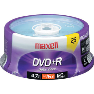 Maxell DVD+R 16x Recordable Media, 25 Pack Spindle - Adorama