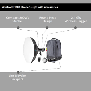 Westcott FJ200 Strobe 1-Light Backpack Kit with FJ-X3s Wireless Trigger ...