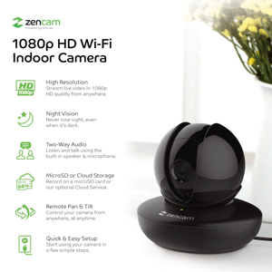 Zencam M Series 1080p HD Pan/Tilt Wi-Fi Indoor IP Camera with 3.6mm ...