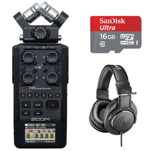 Zoom H6 All Black Handy Recorder Bundle with Headphones and 16GB Memory ...