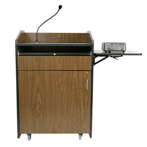 AmpliVox Multimedia Presentation Podium with Sound, Walnut - Adorama
