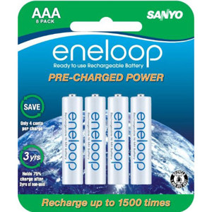 Sanyo Eneloop AAA Rechargeable Ni-MH Battery, 1500 Cycle, 8 Pack