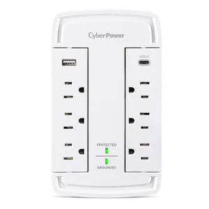 CyberPower CSP6WSUC 6-Outlet Wall-Tap Surge Protector with USB-A and ...