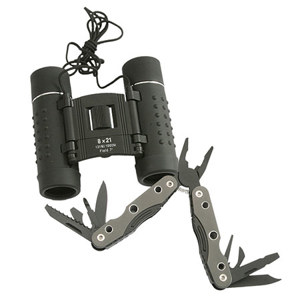 Humvee Gear 8x21 Rubber Armor Coated Binoculars and Multi Tool Combo Set