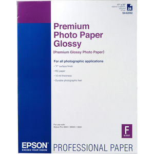 Epson Premium Photo Paper Glossy Paper, 252gsm, 10.4 mil., 17x22", 25 ...