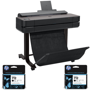 HP DesignJet T650 Large Format Printer, 24", Bundle w/2x Black Ink ...