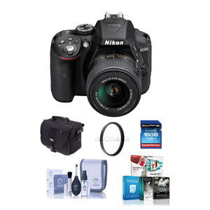 Nikon D5300 DSLR with 18-55mm DX VR II Lens and Free Accessories, Black