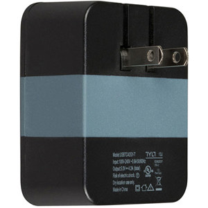 Tylt 4.2A Wall Travel Charger with Dual Universal USB Ports, Black/Gray