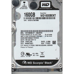 WD Scorpio Black 160GB 2.5" Hard Drive, 7200 RPM, 16MB Cache, SATA 3 Gb/s