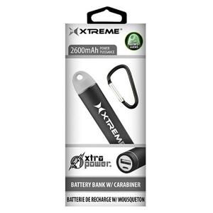 Xtreme Cables 2600mAh Metallic Battery Bank with Carabiner, Black