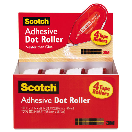 3M Scotch Adhesive Dot Roller Value Pack, 0.3"x49' (4-Pack) - Adorama