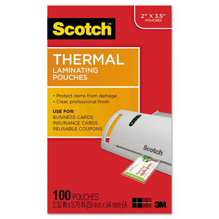 3M Scotch Business Card Size Thermal Laminating Pouches, 5 Mil, 3.75"x2 ...