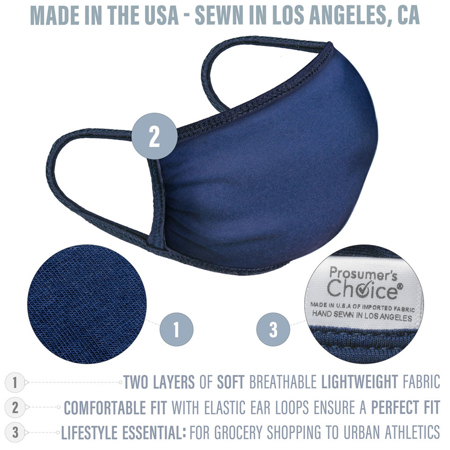 Aleratec Over-Ear Face Mask Mouth Cover, Navy Blue, 3-Pack 270190