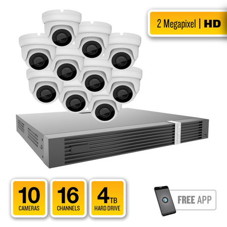 Alibi HD-TVI 16-Ch 4TB DVR Security System w/10x 2MP 65' IR Turret Dome ...