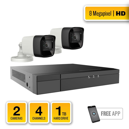 Alibi HD-TVI 4-Ch 1TB DVR Security System with 2x 8MP 100' IR Bullet ...