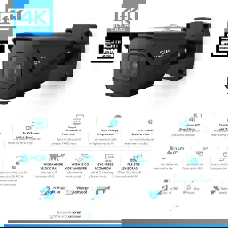 Amcrest 8MP 4K Ultra HD IP PoE Outdoor Bullet Camera, 2.8mm Fixed Lens ...