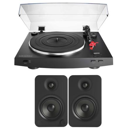 Audio-Technica AT-LP3 Stereo Turntable Black W/Kanto YU4 Powered Speakers