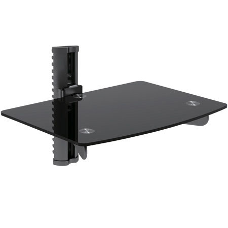 Bentley Mounts Single Adjustable Wall Mount Glass Shelf for DVD/VCR