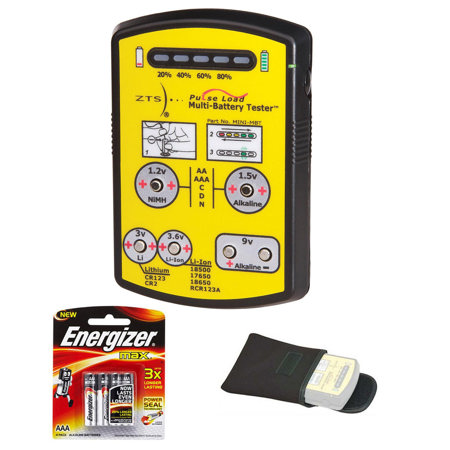 ZTS Inc. Mini Multi-Battery Tester with Soft Case and 4x AAA batteries