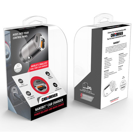 Car and Driver Nanobit Dual Port 30W Quick Charge 3.0 Car Charger, Black