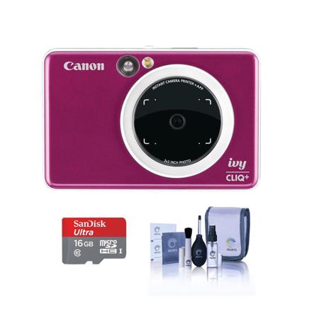 Canon Ivy Cliq+ Instant Camera Printer Ruby Red W/16GB MicroSDHC Card ...