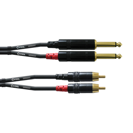 Cordial Cables Unbalanced Dual-Mono Cable, 2x 1/4" TS M to 2x RCA M, 3 ...