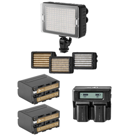 CLAR 204 Bi-Color On Camera LED Light with 2x NP-F970 Battery & Dual ...