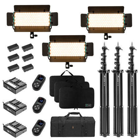 CLAR Slim Series Bi-Color 288 SMD LED On-Camera Light 3-Light Kit