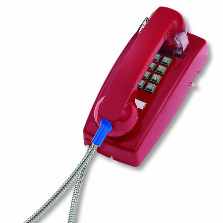Cortelco Wall Phone with Armored Cord and Plastic Cradle, Red