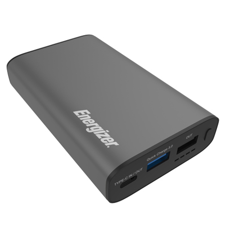 Energizer 10000mAh 2.4Amp Metal Lithium Polymer Power Bank, Silver/Black
